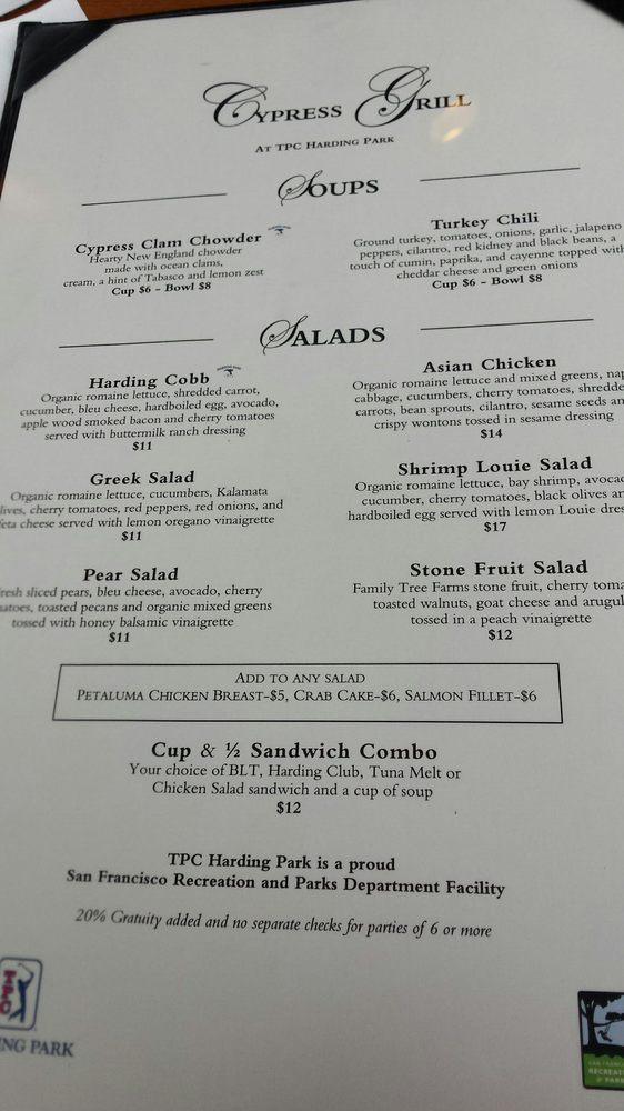 Menu at Cypress Grill restaurant, San Francisco