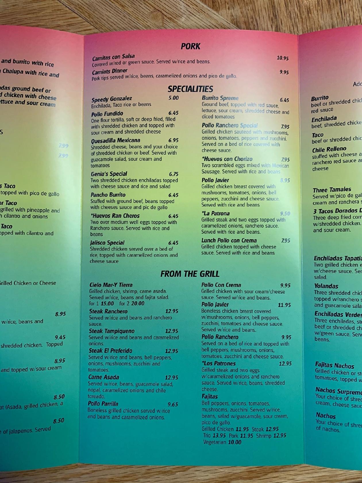 Menu at El Preferido Mexican Restaurant, Clover