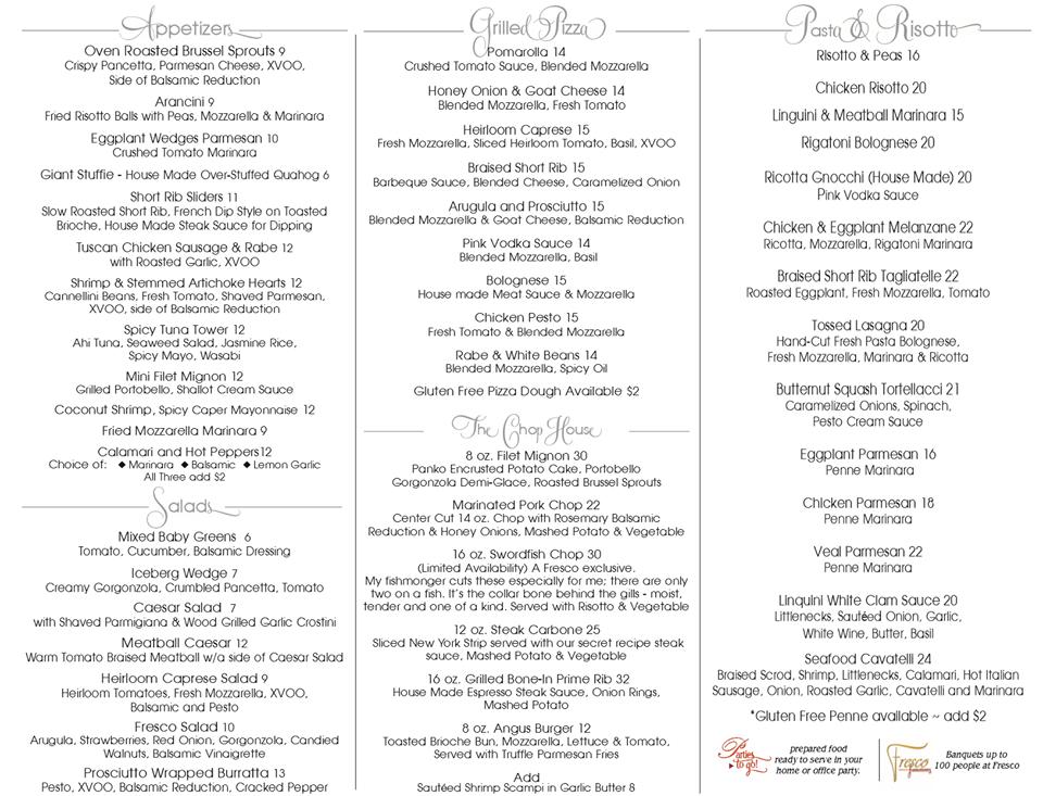 Menu at Fresco West Warwick pizzeria, West Warwick