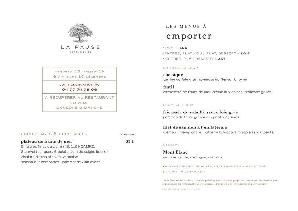 Menu au La Pause restaurant, L'Étrat