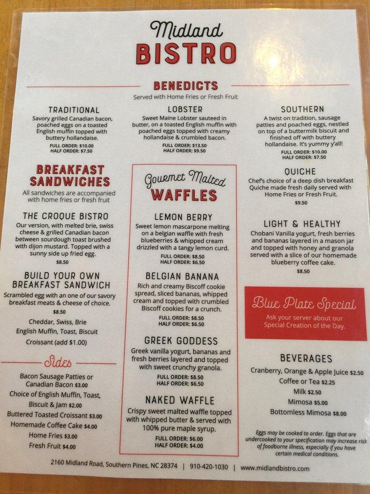 Menu at Midland Bistro restaurant, Southern Pines