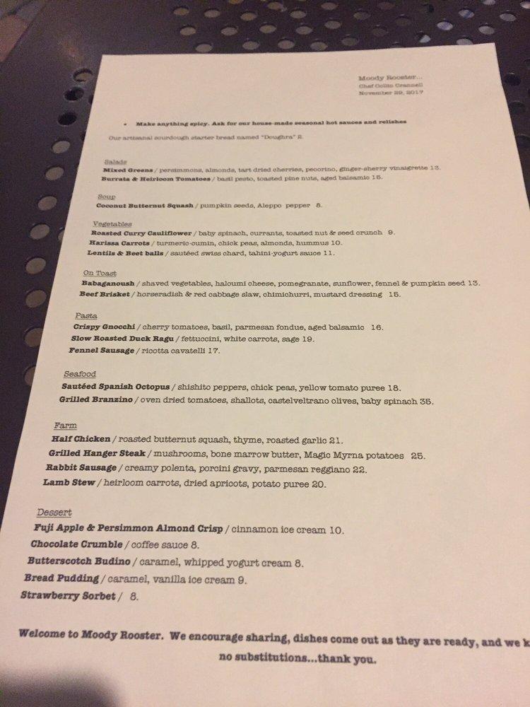 Menu at Moody Rooster pub & bar, Westlake Village