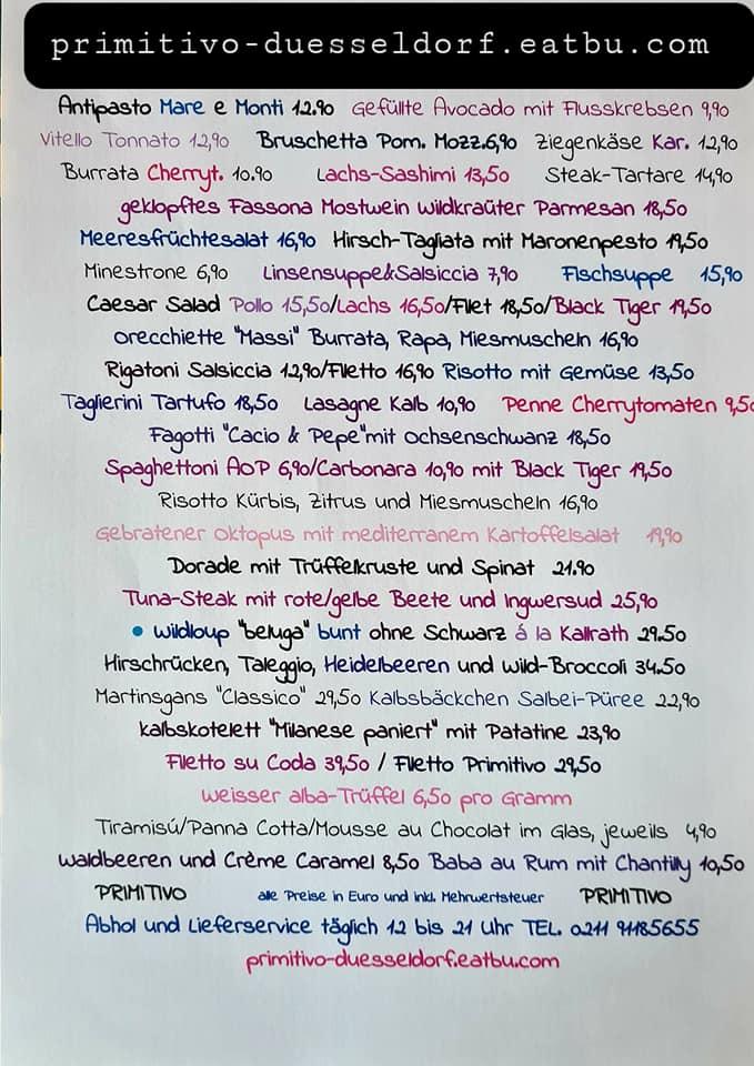 Menu at Primitivo pub & bar, Düsseldorf