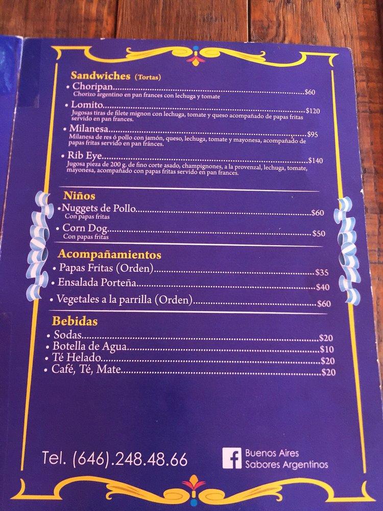 Menu at Buenos Aires Sabores Argentinos steakhouse, Ensenada, C ...