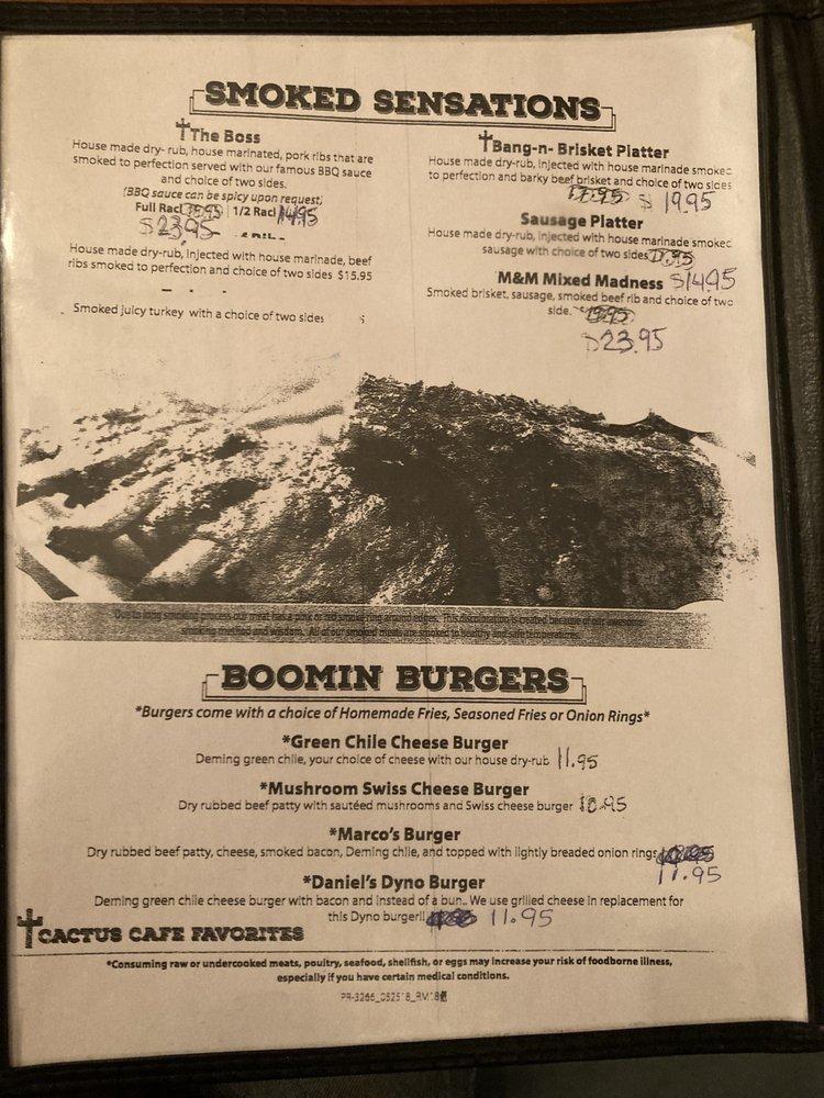 Menu at Cactus Cafe, Deming