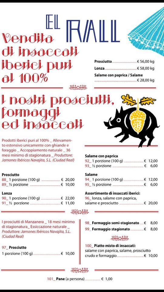 Menu at El Rall restaurant, Valencia