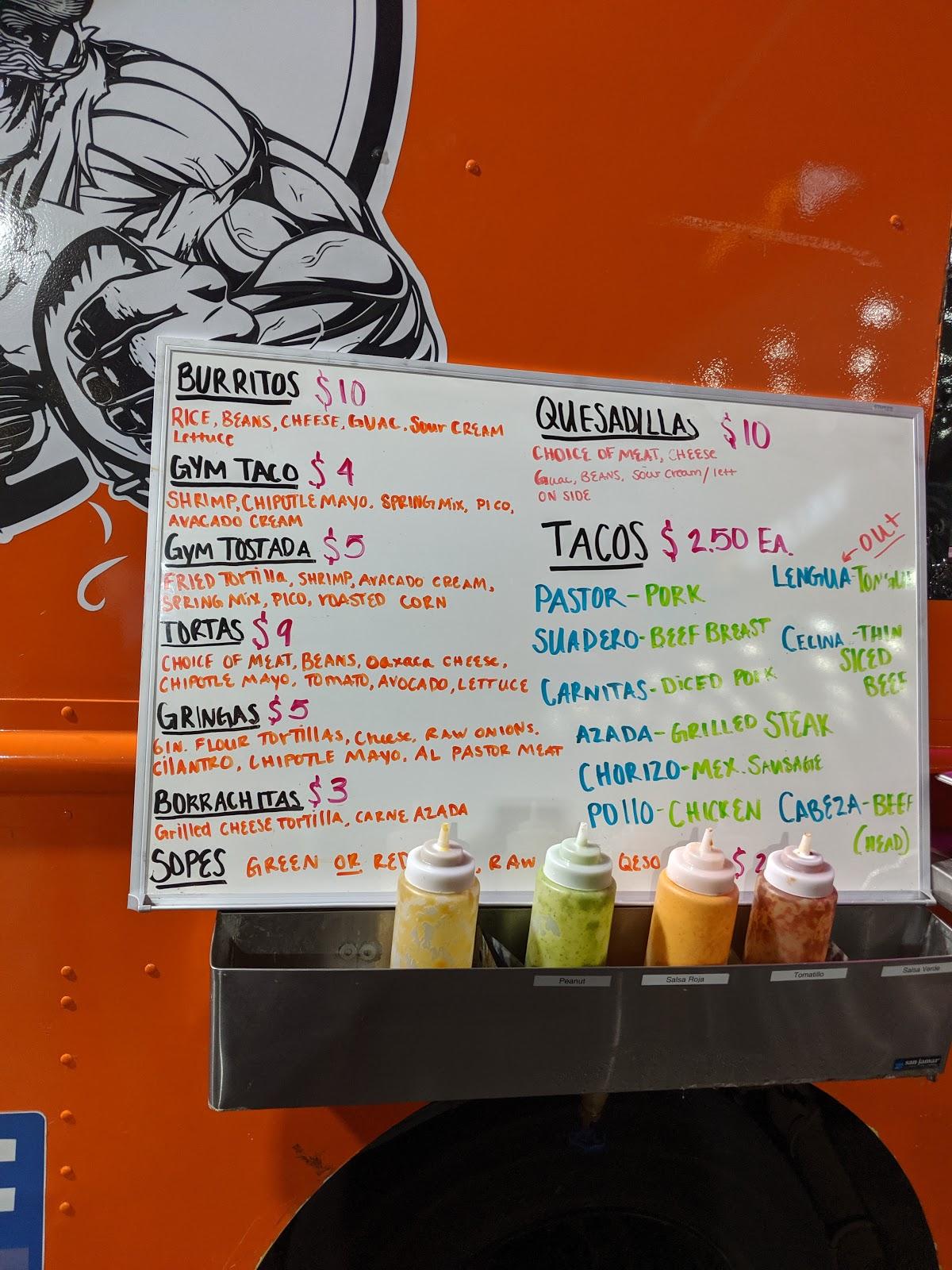 Menu at Gym Tacos restaurant, Raleigh, 220 E Six Forks Rd