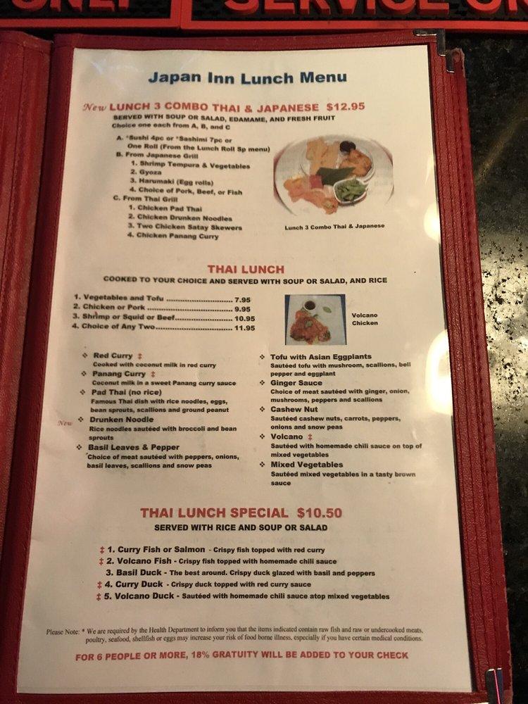 Menu at Japan Inn restaurant, Plantation