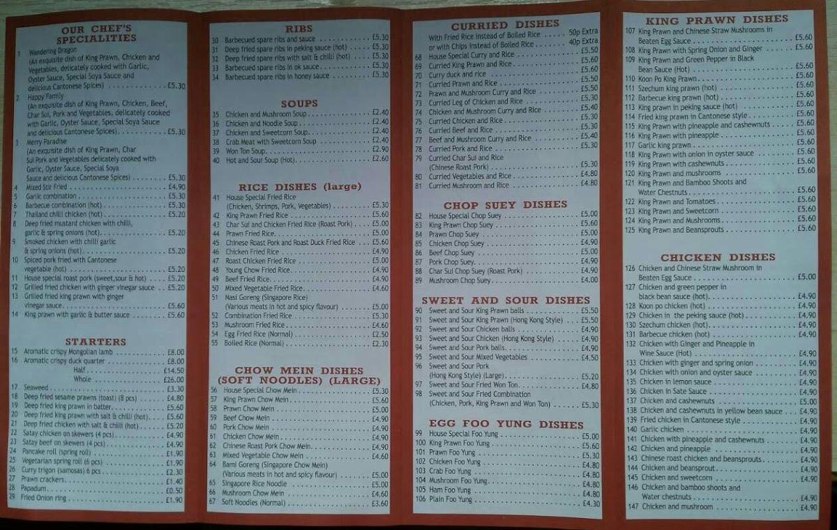 Menu at Phoenix fast food, Amesbury