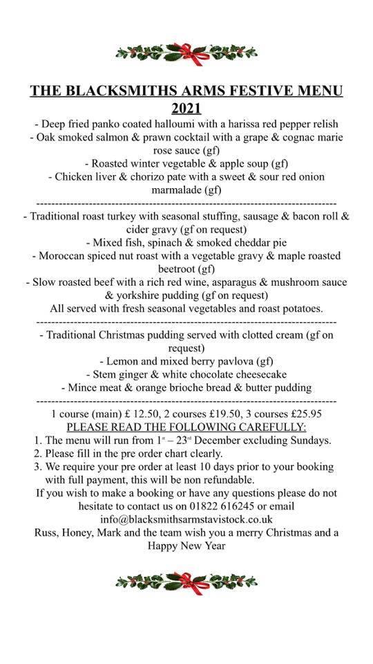 Menu at The Blacksmiths Arms pub & bar, Lamerton