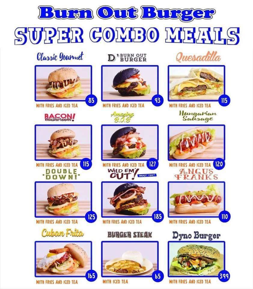 Menu at Burn Out Burger - Makiling restaurant, Calamba, Chef's and Cooks