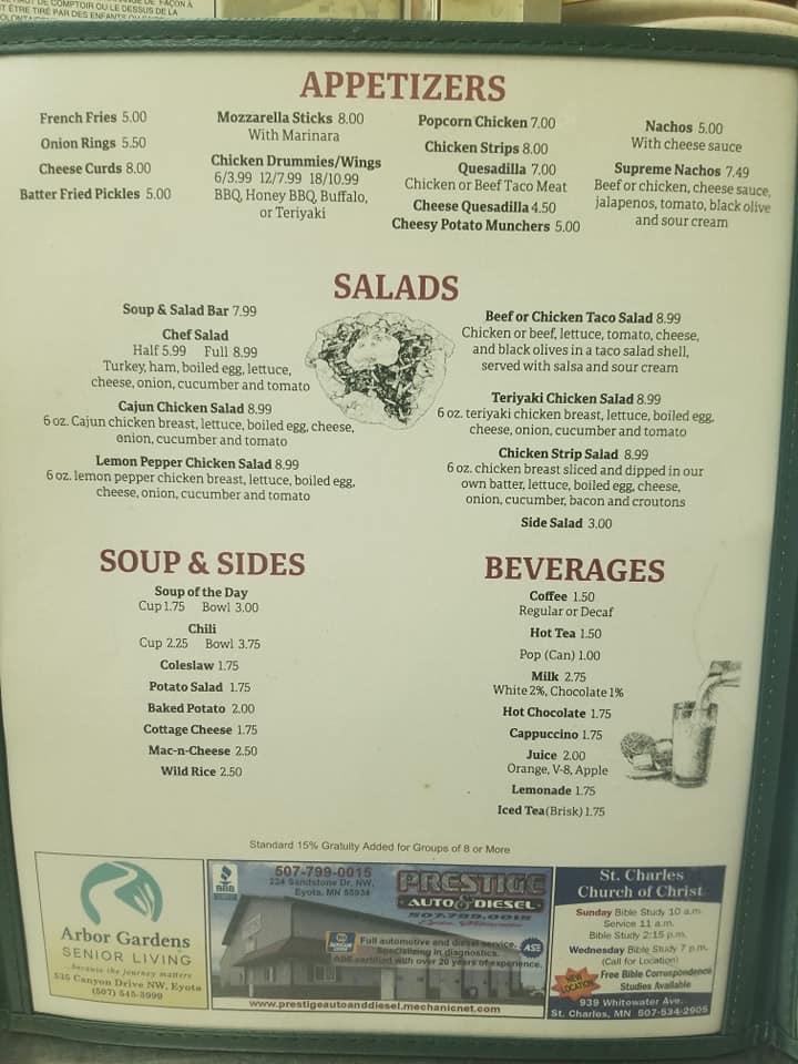 Menu at Blue Collar Cafe, Eyota