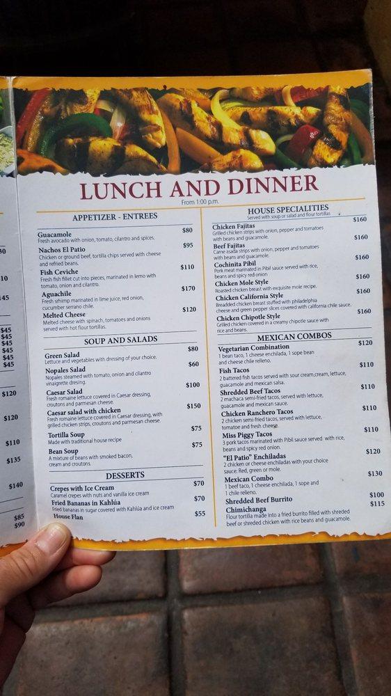 Menu at El Patio Cantina Cocina Mexicana pub & bar, Rosarito, Blvd ...