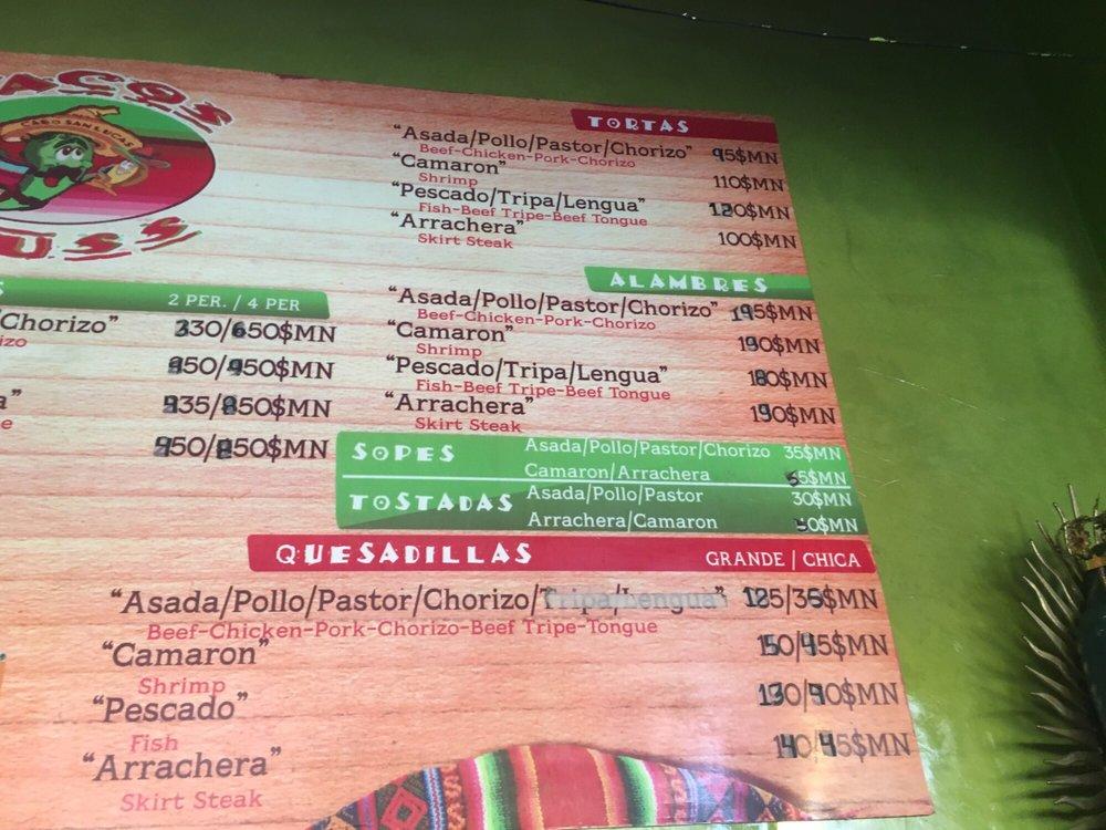 Menu at Guss Tacos restaurant, Cabo San Lucas, Blvd Lazaro Cardenas ...