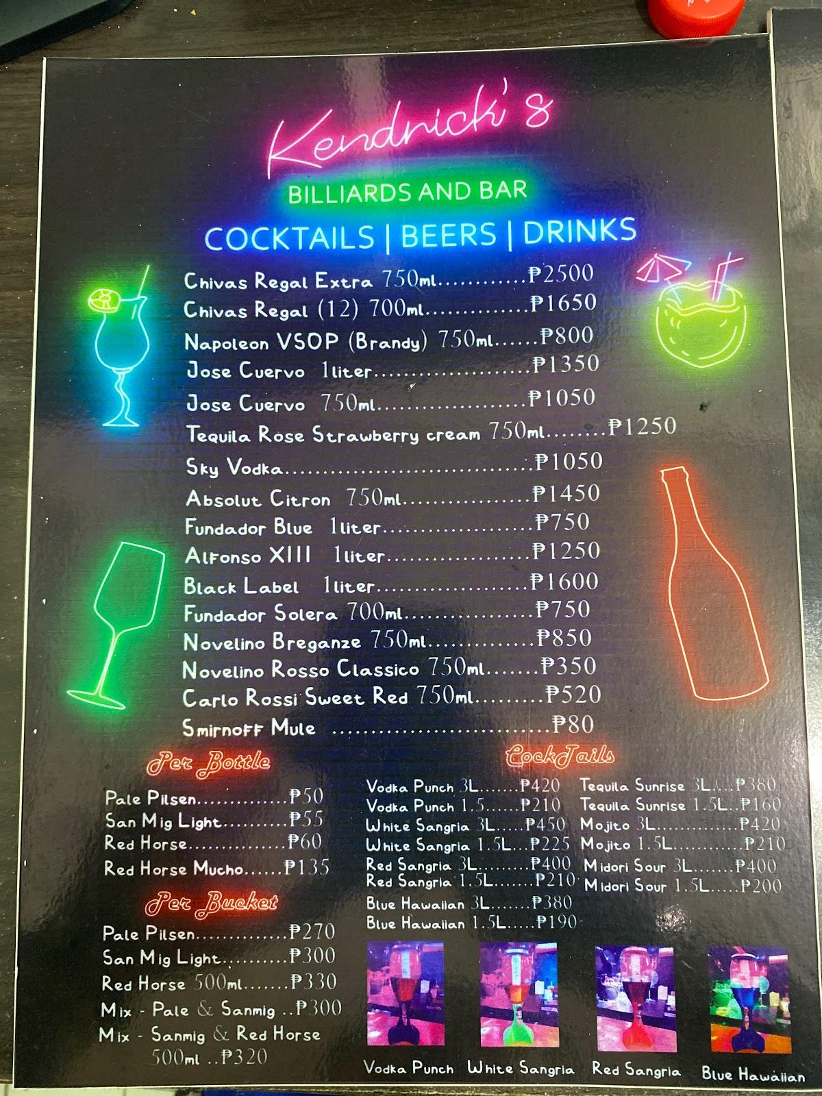 Menu at KENDRICKS Sports Bar, Pasig