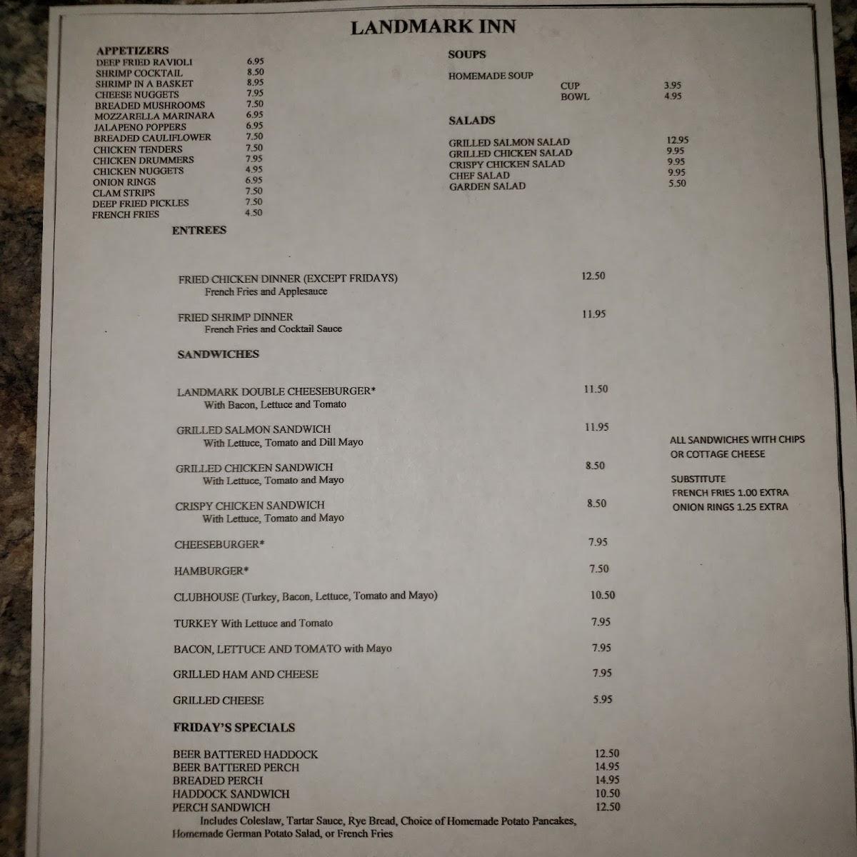 Menu at Landmark restaurant, Mequon