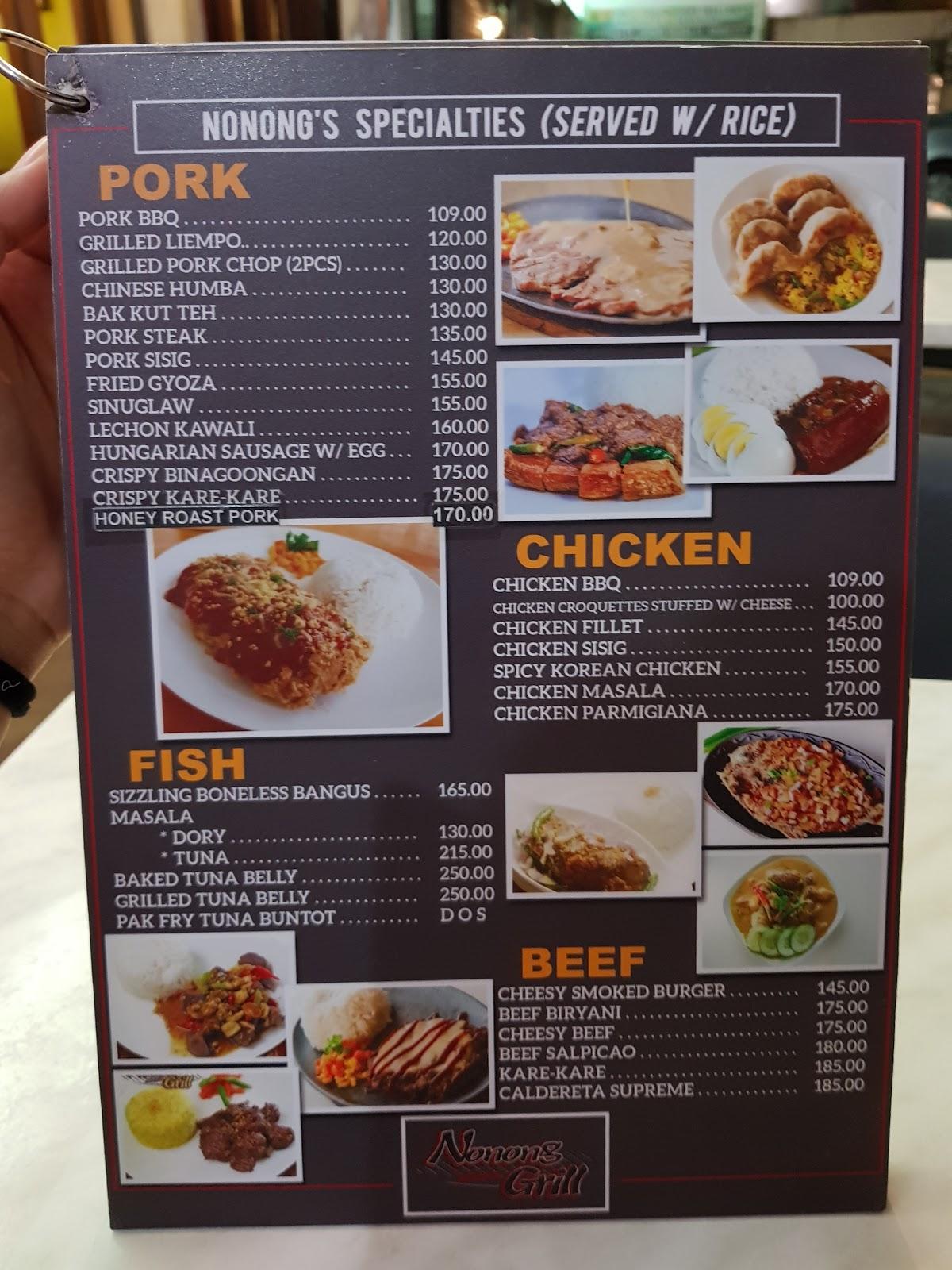 Carta del restaurante Nonong's Grill outlet-chabz, Dávao