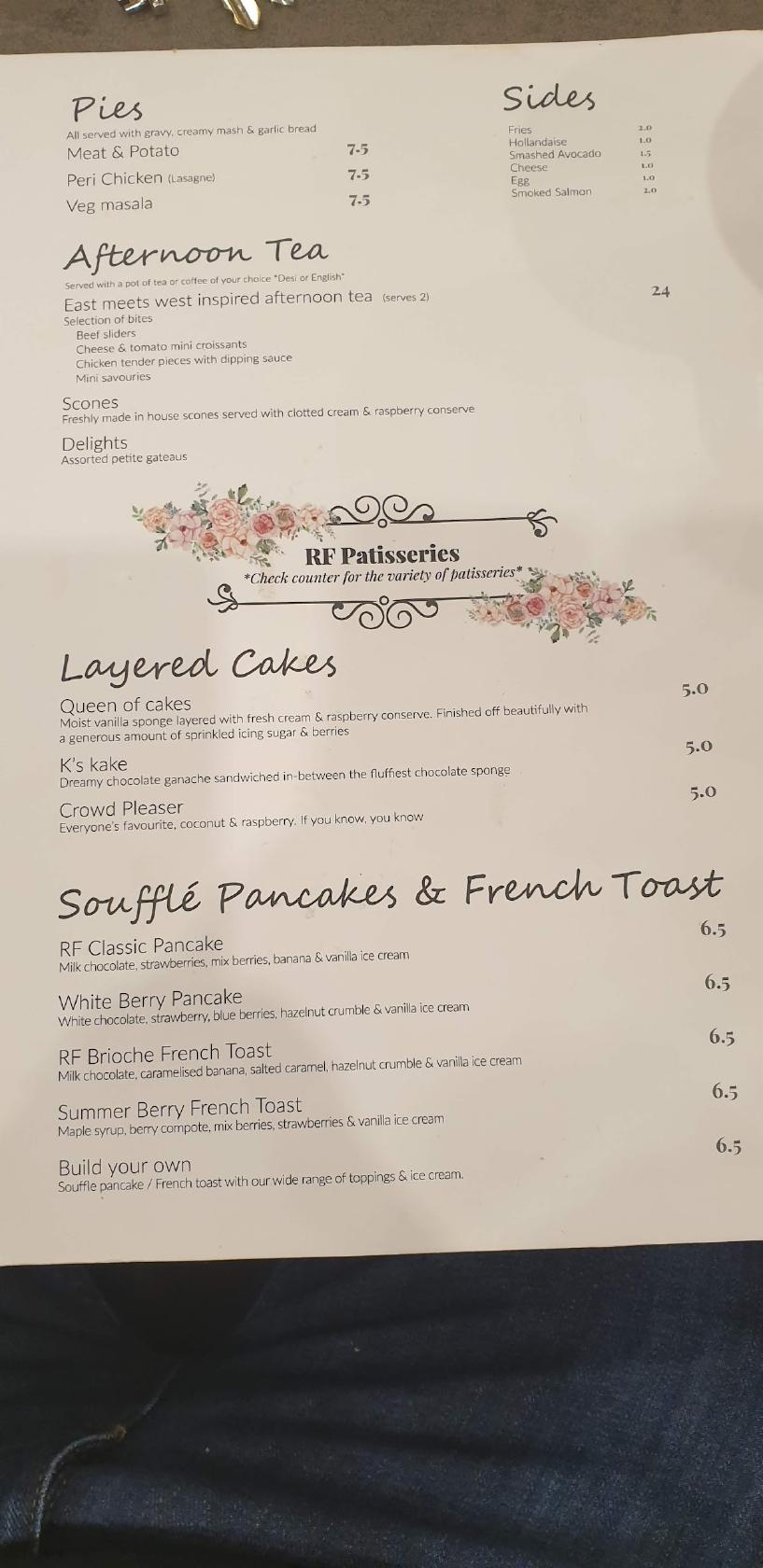 Menu at RF Cafe & Patisserie, Bolton