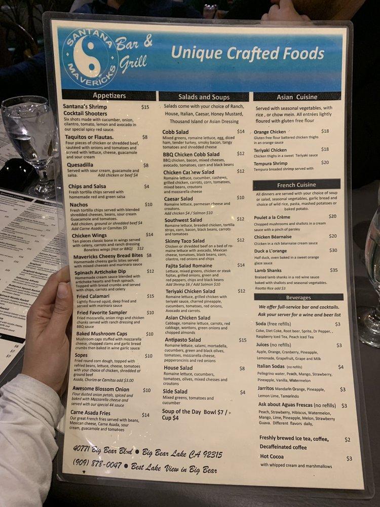Menu at Santana Mavericks Bar N Grill, Big Bear Lake