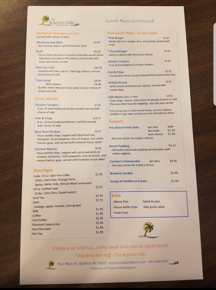 Carta de The Sojourn Cafe, Ralston