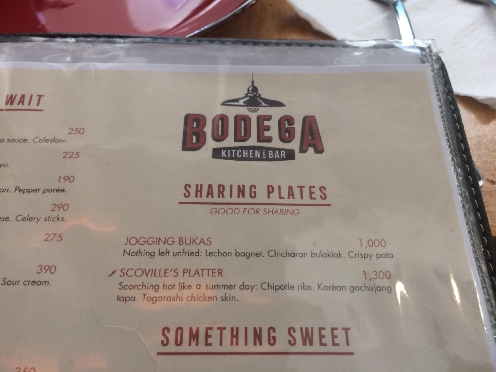 Menu at Bodega Kitchen & Bar, Makati