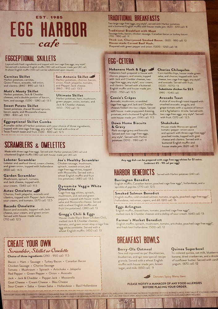 Carta de Egg Harbor Cafe, Deerfield