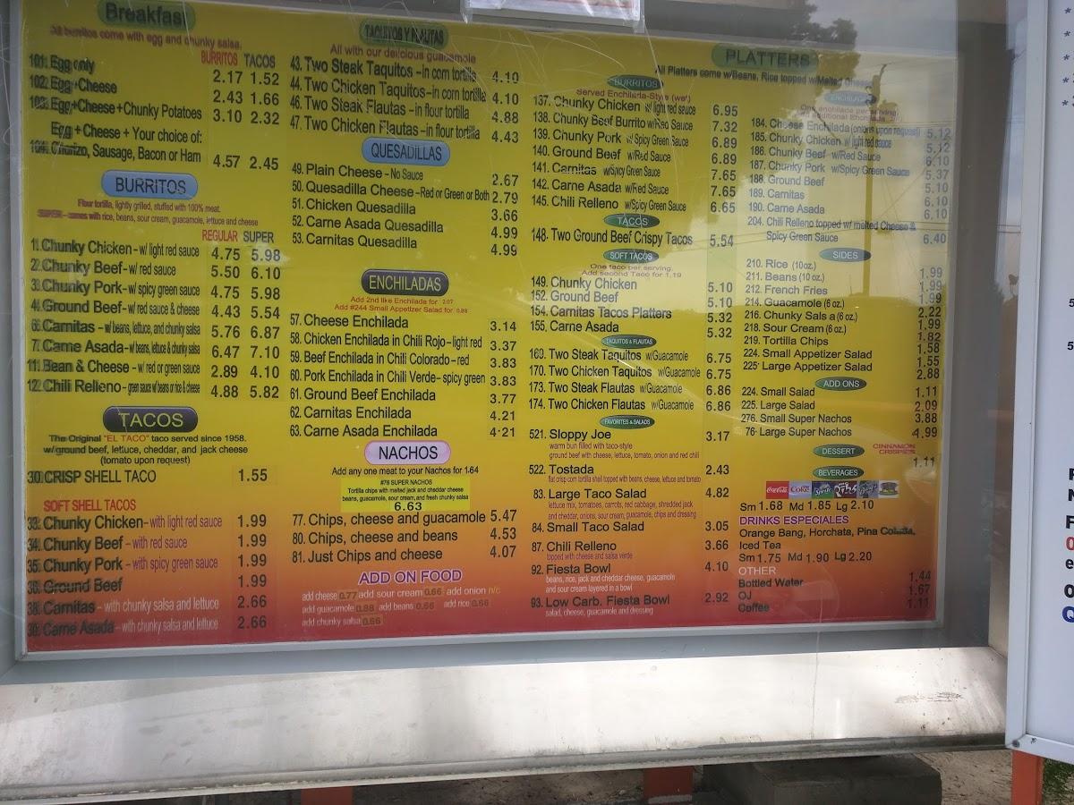 Menu at El Taco restaurant, Downey, Florence Ave