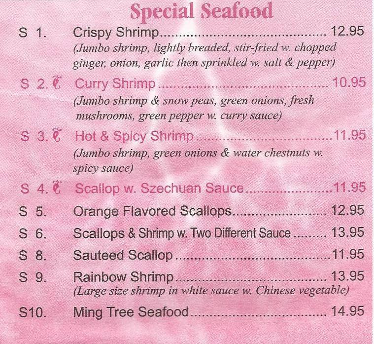 Menu at New ming tree restaurant, Crawfordville