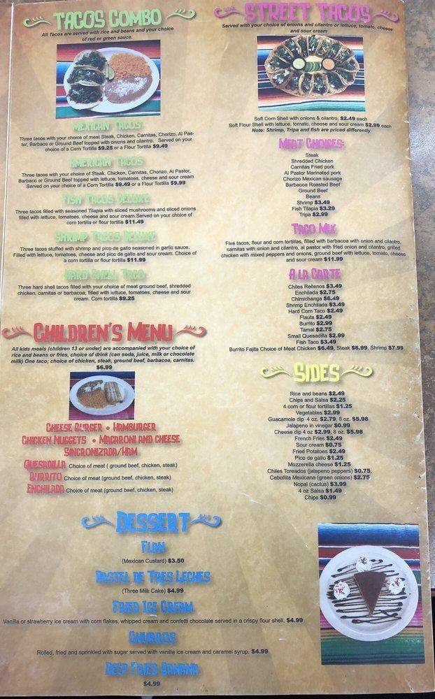 Menu at Mis Tres Flores restaurant, Waseca