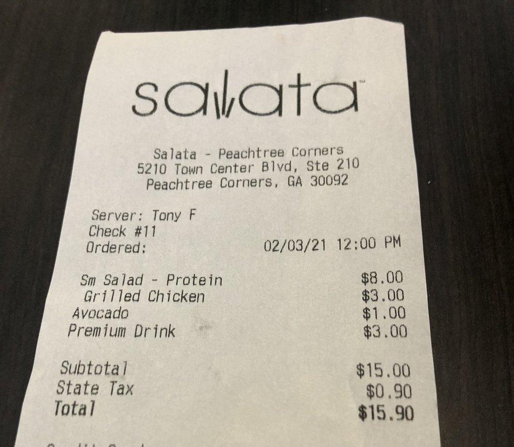 Menu at Salata restaurant, Peachtree Corners, Town Center Blvd Ste 210