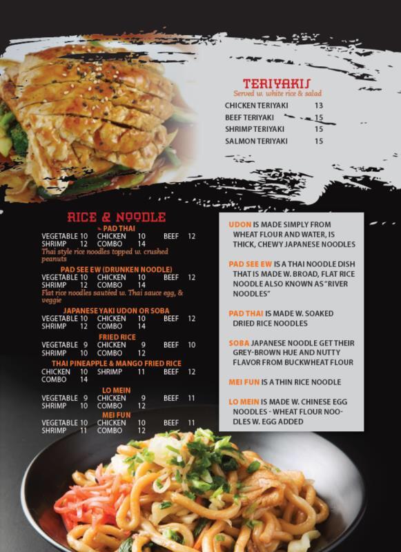 Menu at Tokyo Thai Restaurant, Smithfield