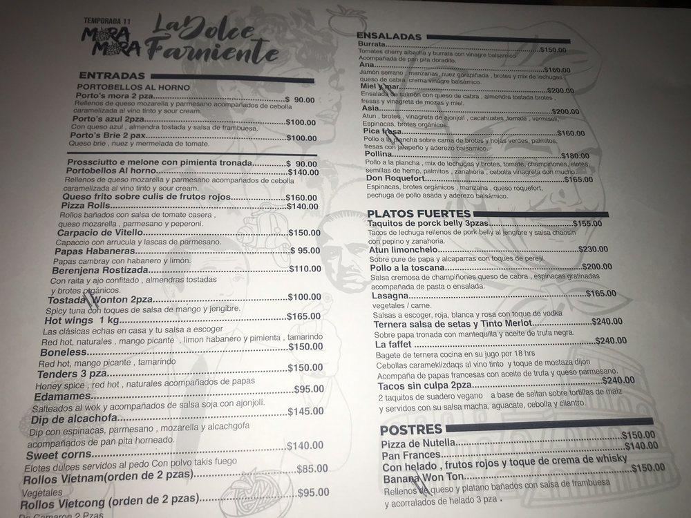 Menu at mora mora pizzeria, Cancún, Avenida Palenque 10 sm 62 mz 5 Lote 24