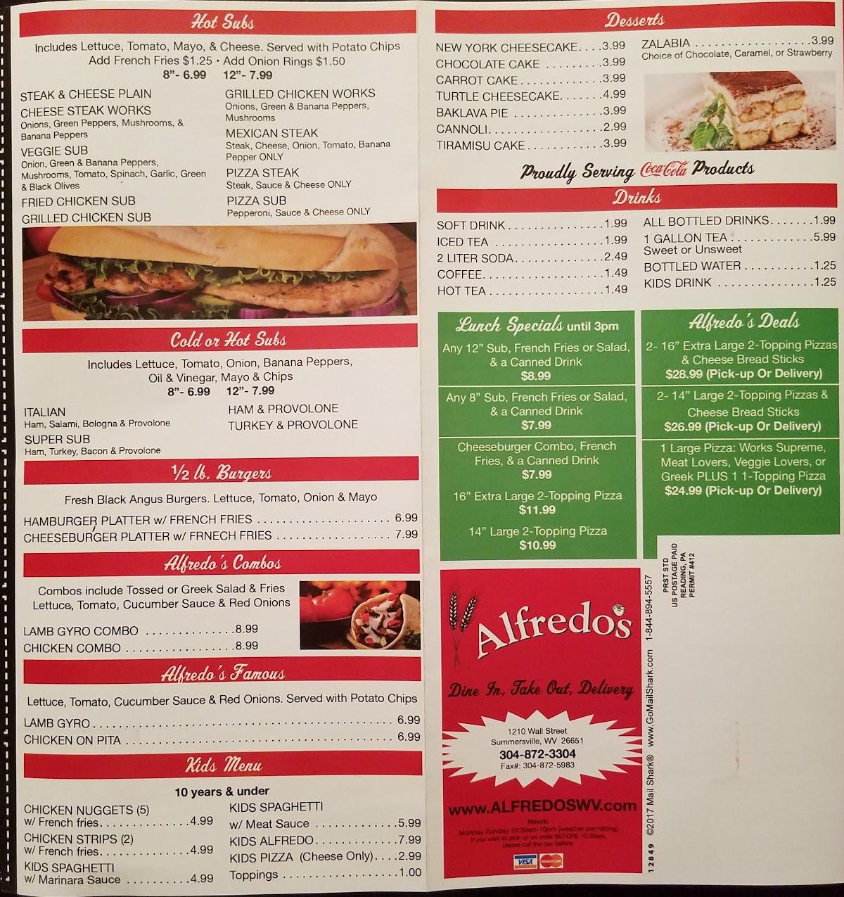 Menu at Alfredos of Summersville restaurant, Summersville