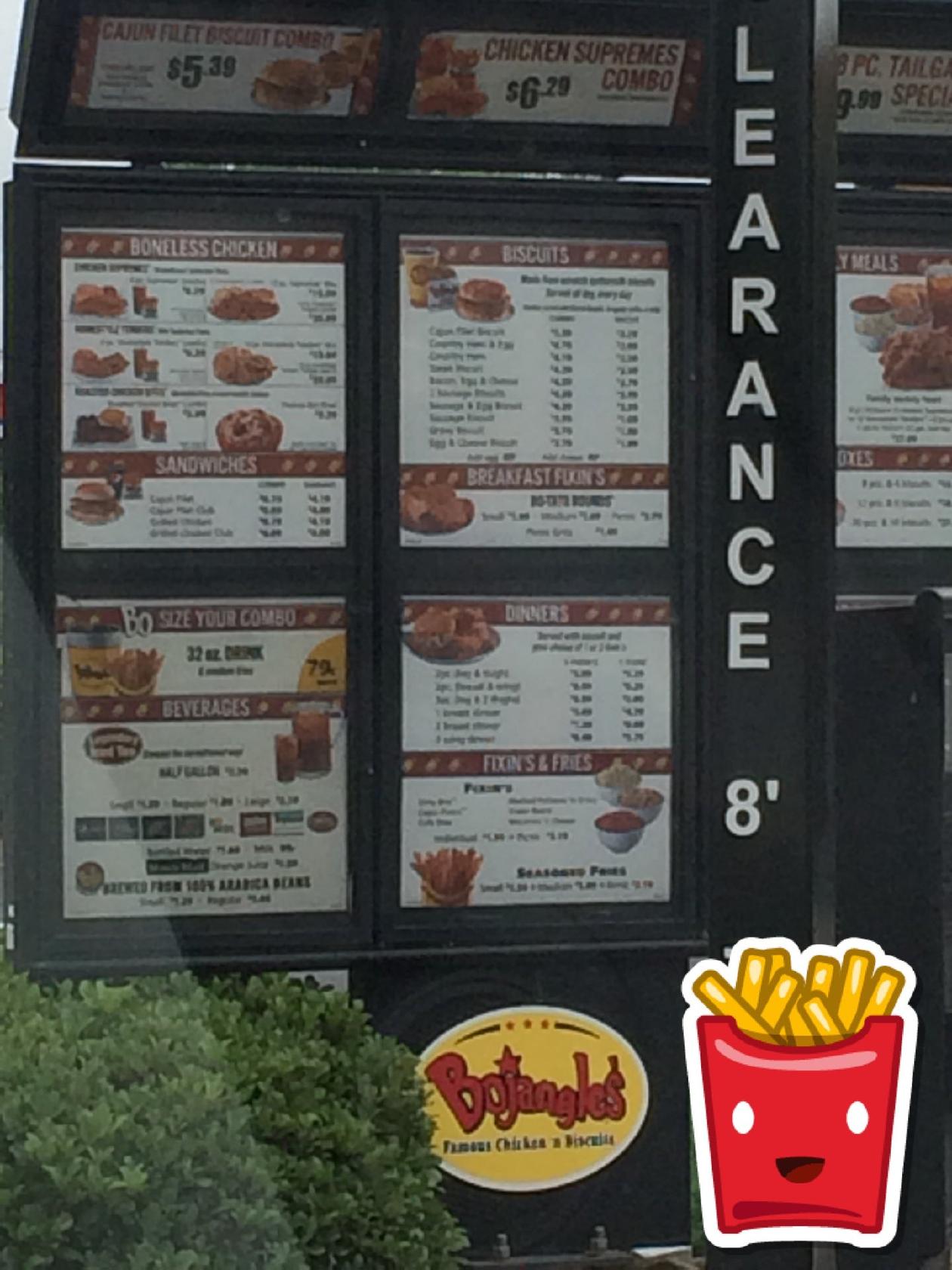Menu at Bojangles fast food, Charlotte, S Tryon St