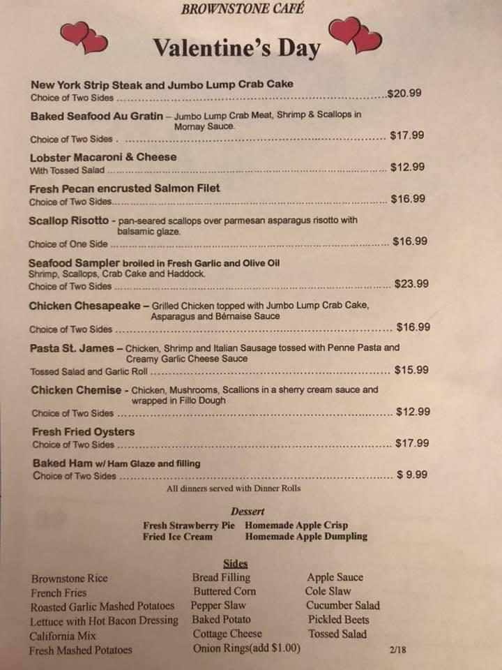 Menu at Brownstone Cafe, Middletown