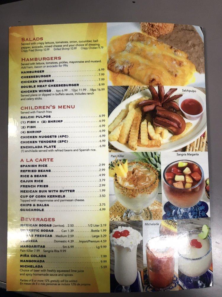 Menu at El Sinaloense restaurant, Baytown