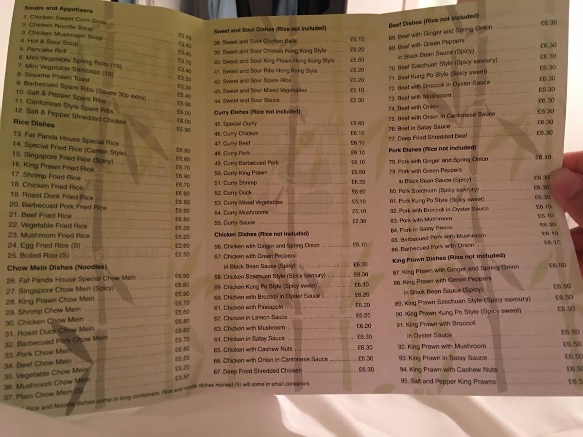 Menu at Fat Panda Takeaway fast food, Portree