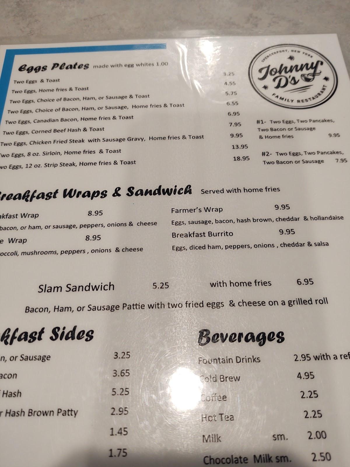 Menu at Johnny D's Family Restaurant, Spencerport