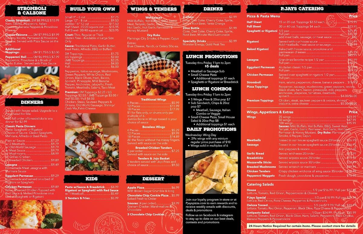 Menu at P.Jay's Pizza pizzeria, Parma, Ridge Rd