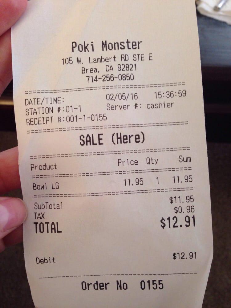 Menu at Poki Monster restaurant, Brea