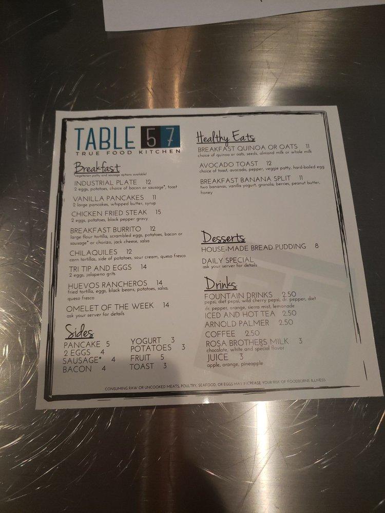 Carta del restaurante Table 57, Visalia