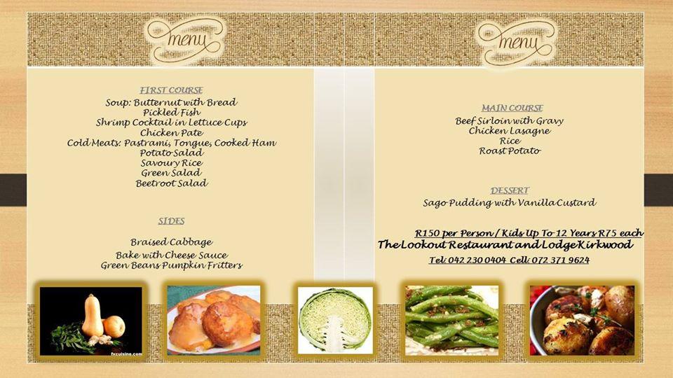 Carta de The Lookout Restaurant, Kirkwood, Hillside Farm