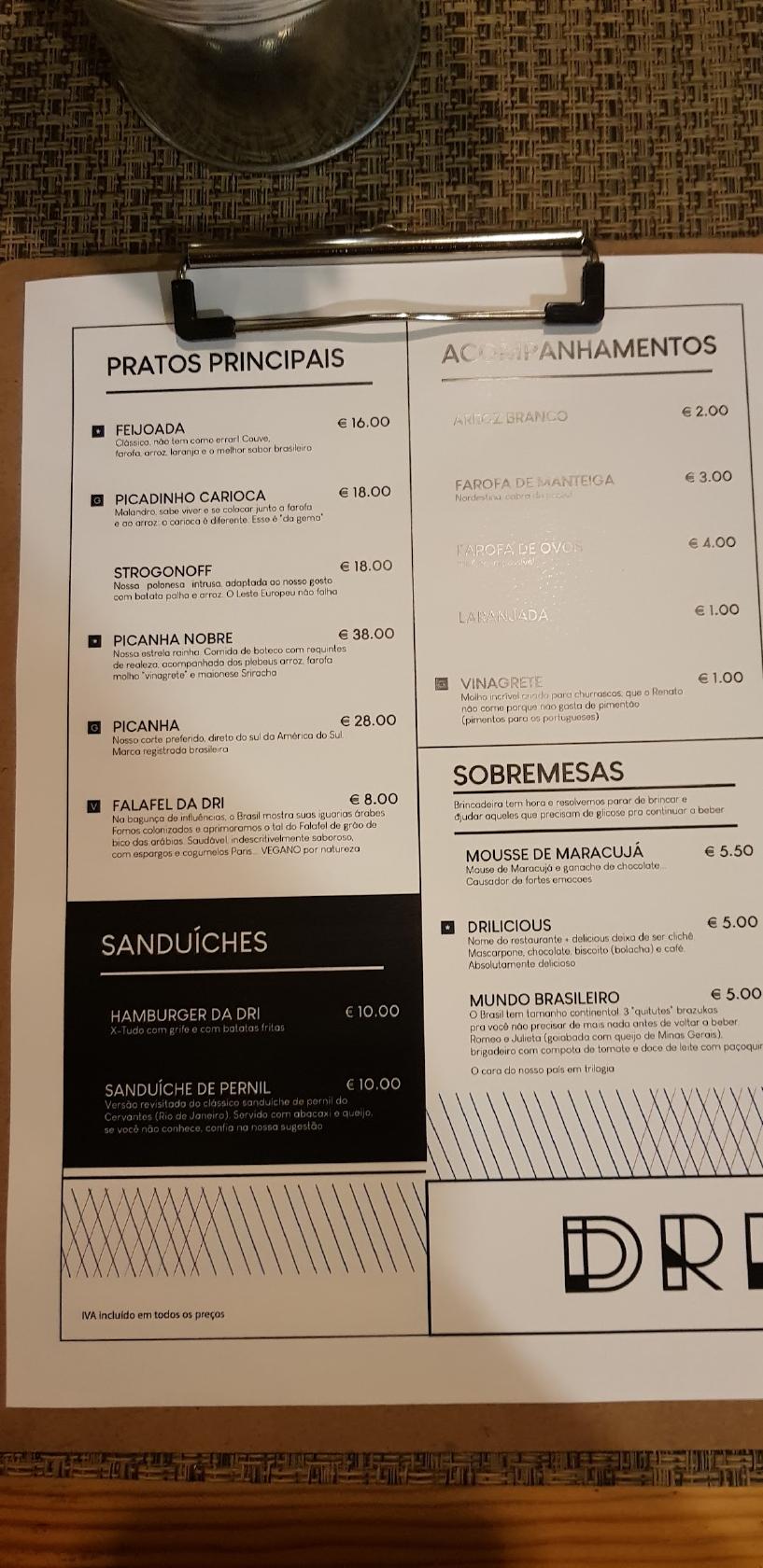 Menu em Boteco da DRI restaurante, Lisboa, Cais Gás 19 Armazém A
