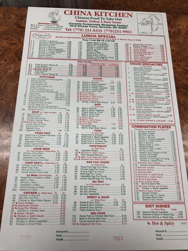 Menu at China Kitchen restaurant, Newnan, 90 H