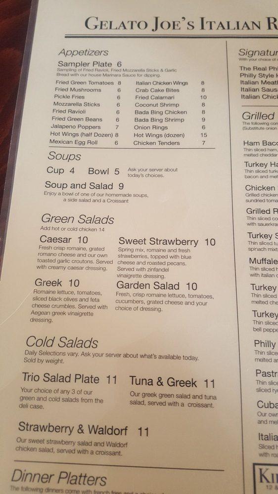 Menu at Gelato Joe's Italian Restaurant & Bar, Foley