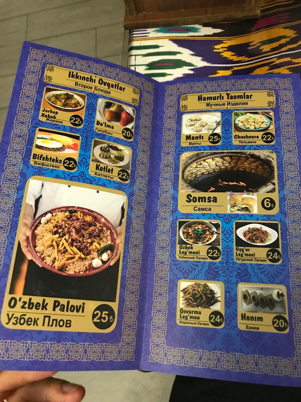 Menu at Han Atlas Üzbek Restaurant, Istanbul