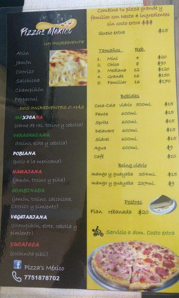 Carta del restaurante Pizzas México, Ciudad Sahagún