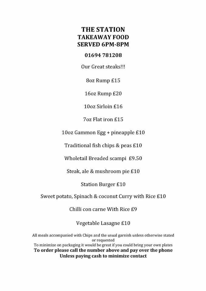 Menu at The Station Inn pub & bar, Church Stretton