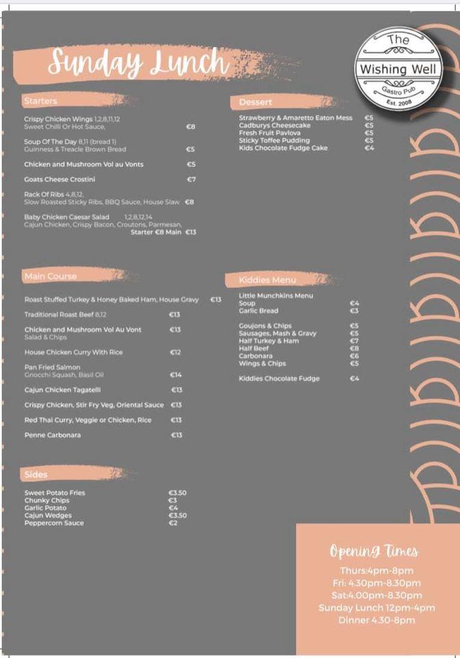 Menu at The Wishing Well - Bar and restaurant, Kingscourt, Main St