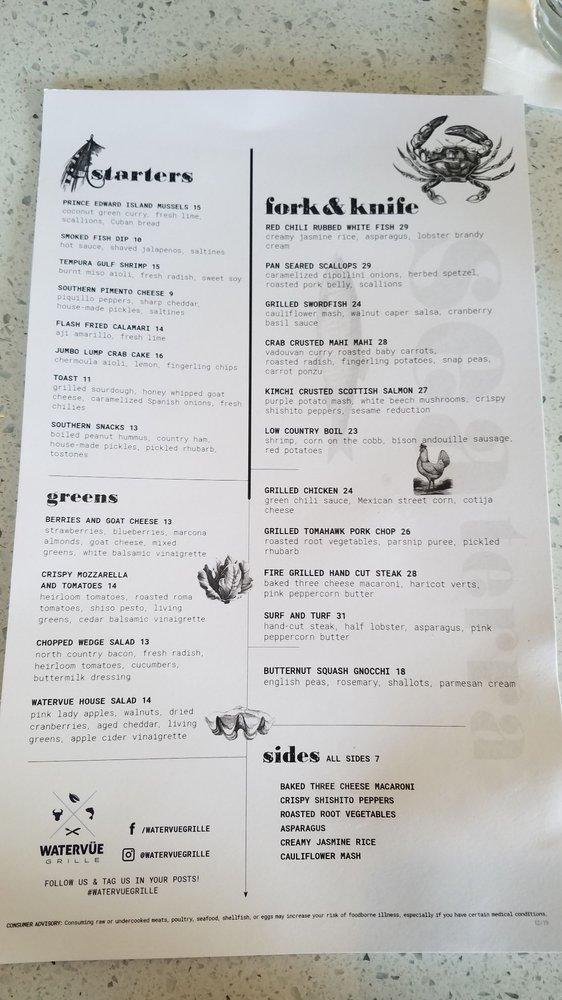 Menu at Watervue Grille- Downtown Tampa- Harbour Island restaurant, Tampa